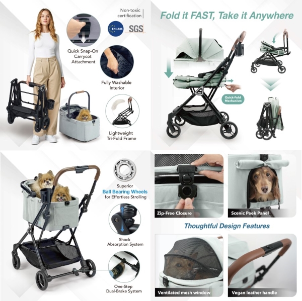 Ibiyaya Tinker Detachable Stroller (Sage Green) (78x52x102cm ...